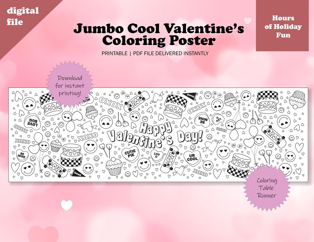 Cool Valentine's Day Coloring Poster Coloring Table Runner for ...