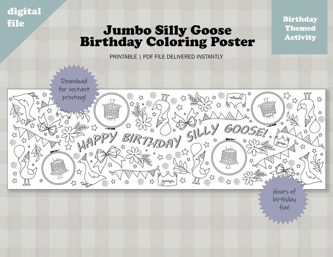 Giant Coloring Poster Silly Goose Coloring Table Runner One Silly Goose ...