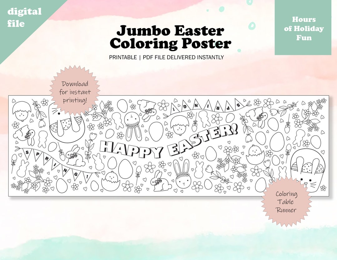 Giant Easter Coloring Table Runner, Spring Poster Page, Jumbo Happy ...