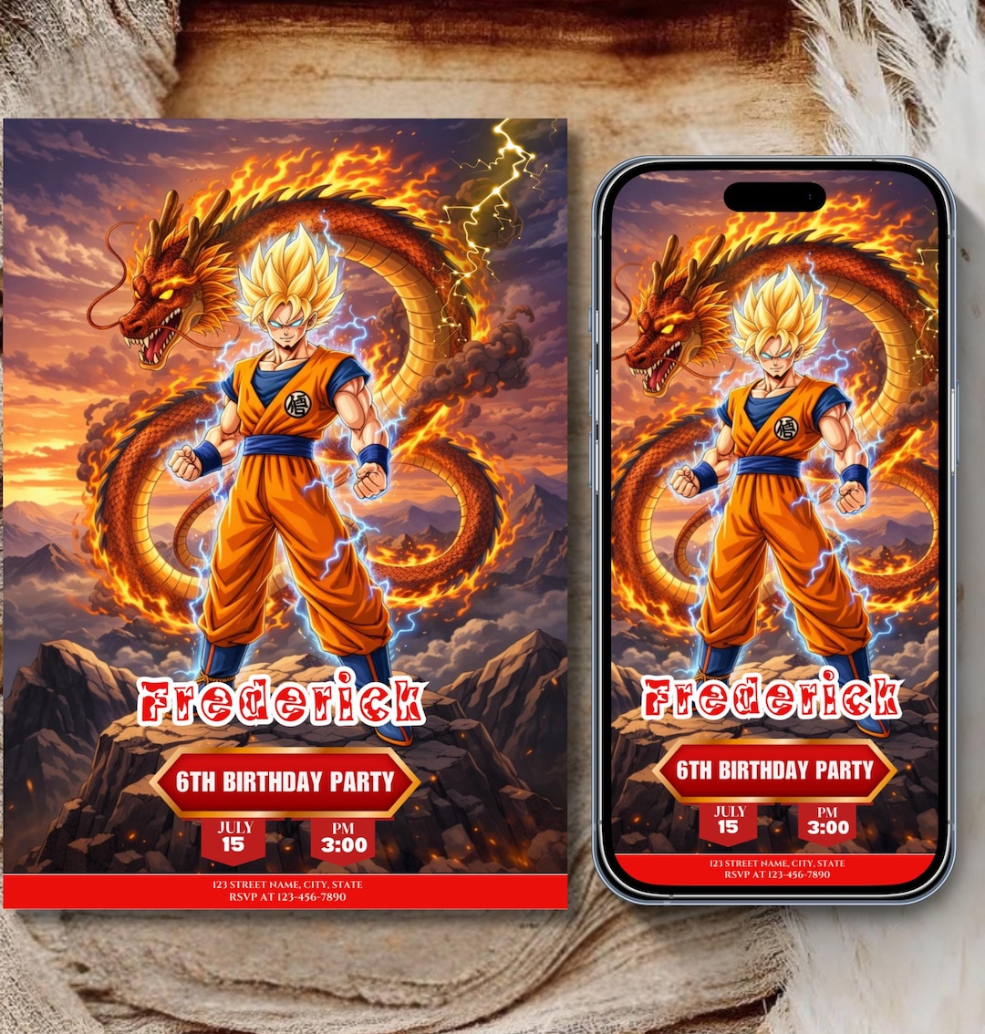 Dragon Ball Goku Birthday Invitation | Anime Party Invite | Digital ...