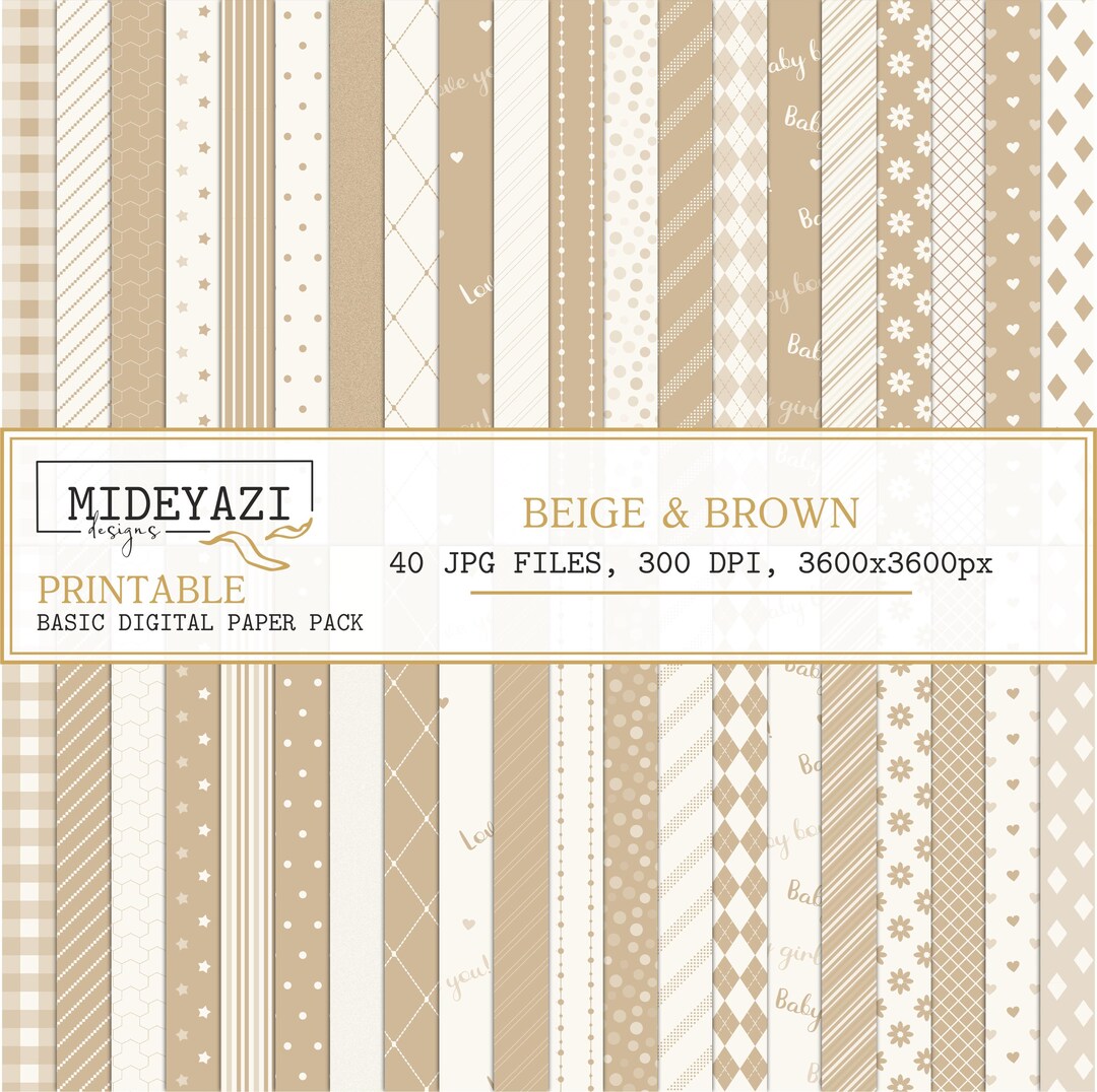 Beige and Brown Printable Background, Brown Basic Digital Paper Pack ...