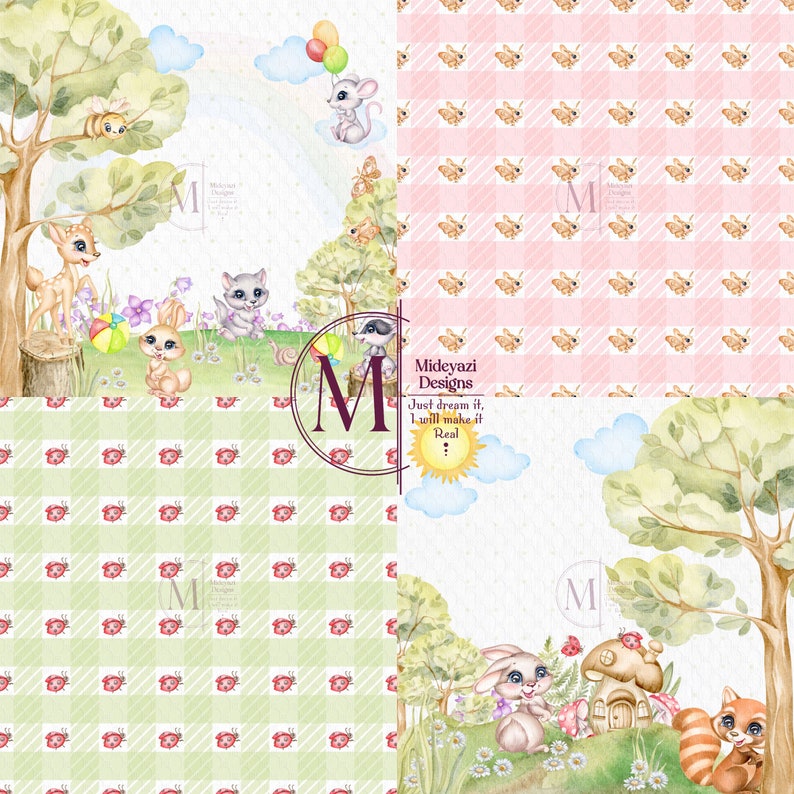 Woodland Digital Paper Forest Animals and Flowers Scapbook Pages ...