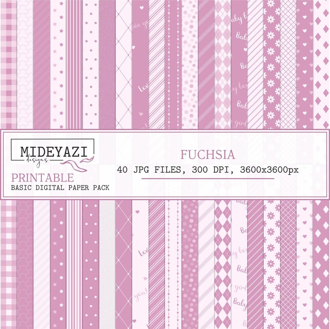 Fuchsia Printable Background, Basic Digital Paper Pack, Fuchsia ...