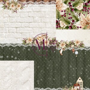 Bohemian Christmas Digital Paper Pack, Poinsettia Scrapbook, Digital ...