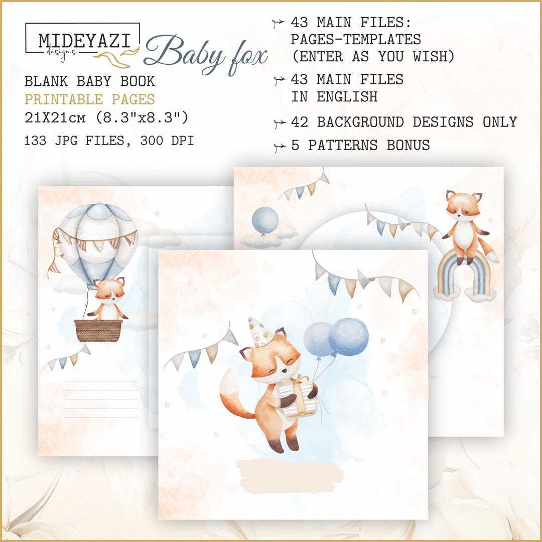 Little Fox, Blank Baby Book, Baby Memory Book, Printable Baby Boy ...