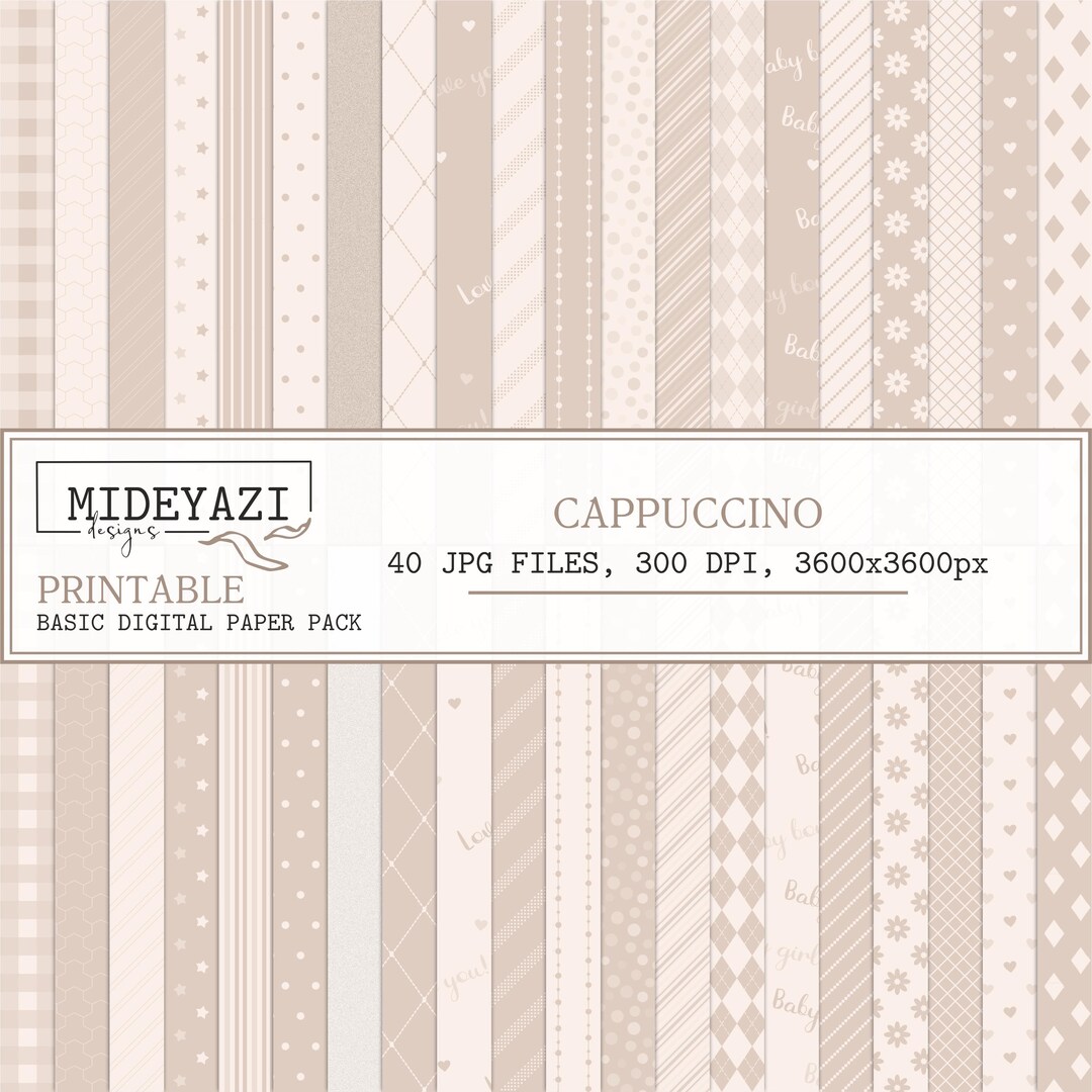 Beige Printable Background, Basic Digital Paper Pack, Cappuccino ...