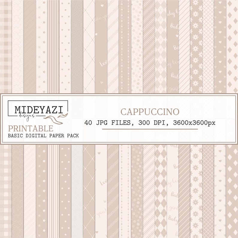 Beige Printable Background, Basic Digital Paper Pack, Cappuccino ...