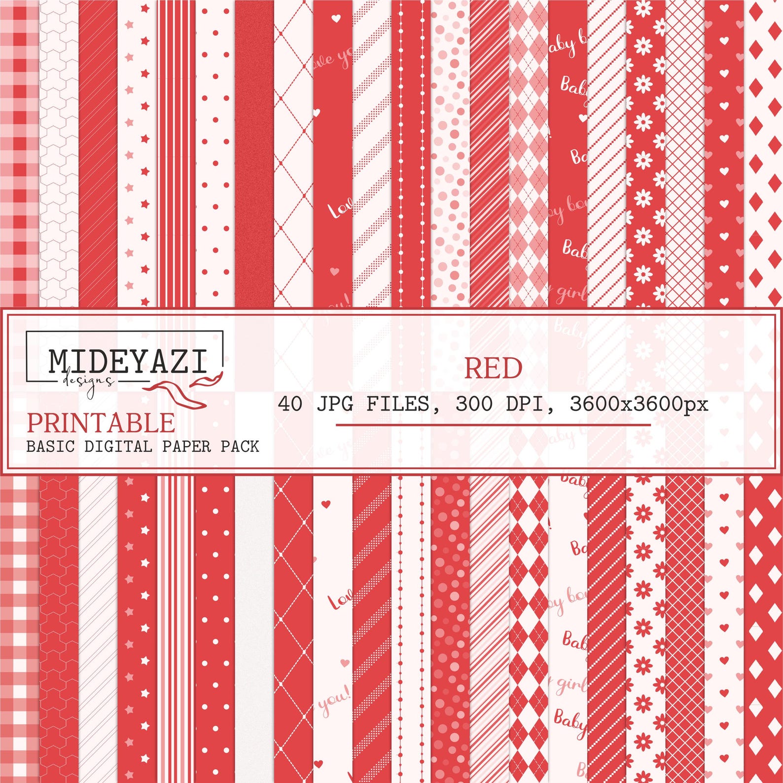 Red Printable Background, Basic Digital Paper Pack, Red Printable ...
