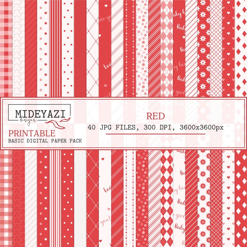 Red Printable Background, Basic Digital Paper Pack, Red Printable ...