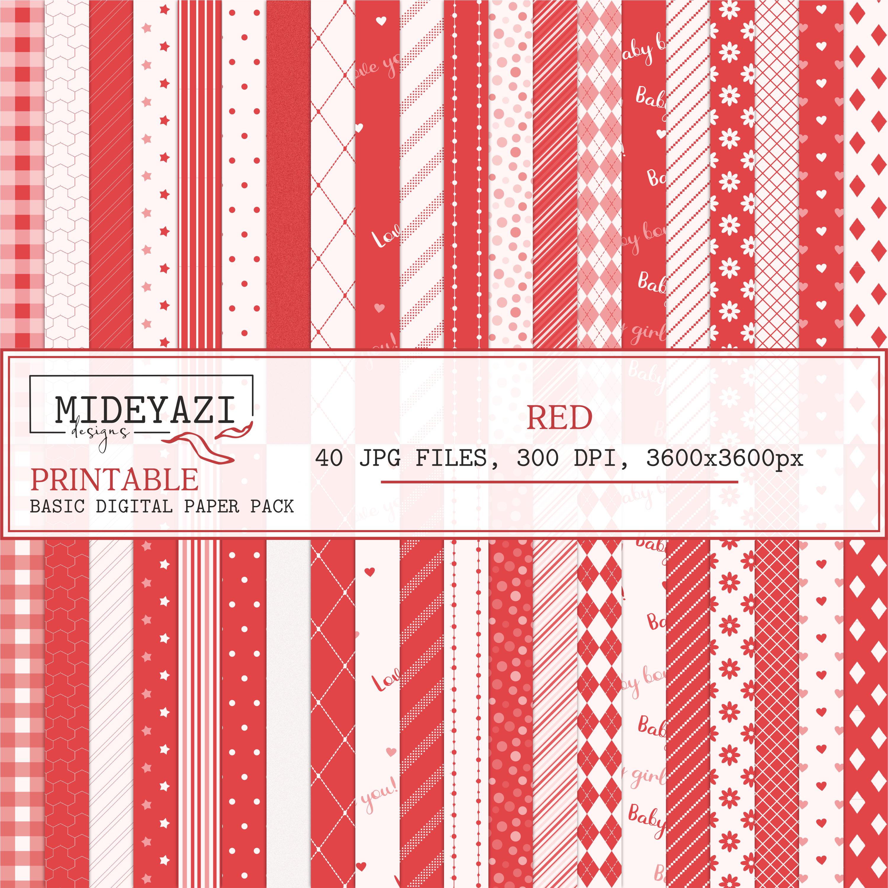 Red Printable Background, Basic Digital Paper Pack, Red Printable ...