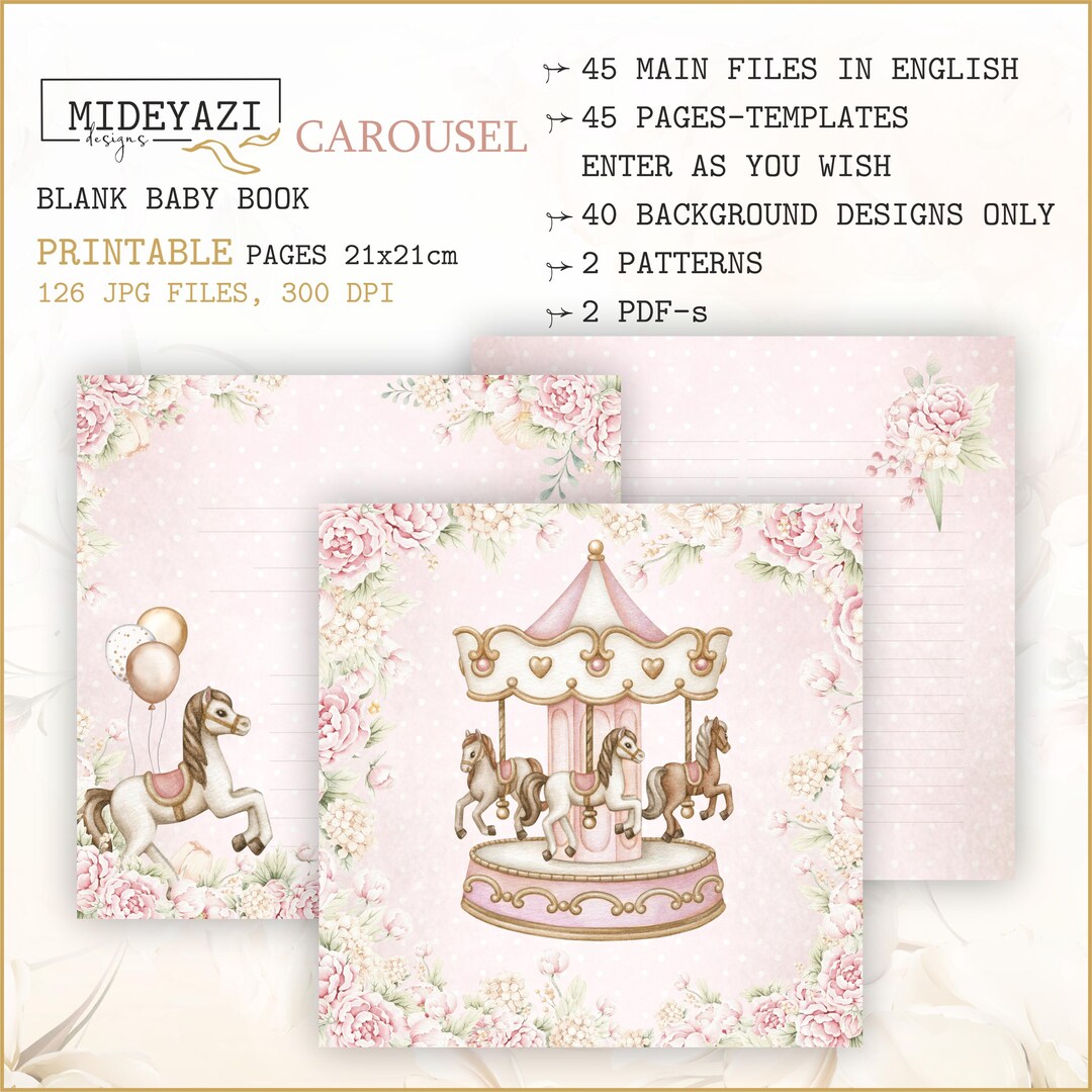 Carousel, Printable Blank Baby Book, Baby Memory Book, Printable Baby ...