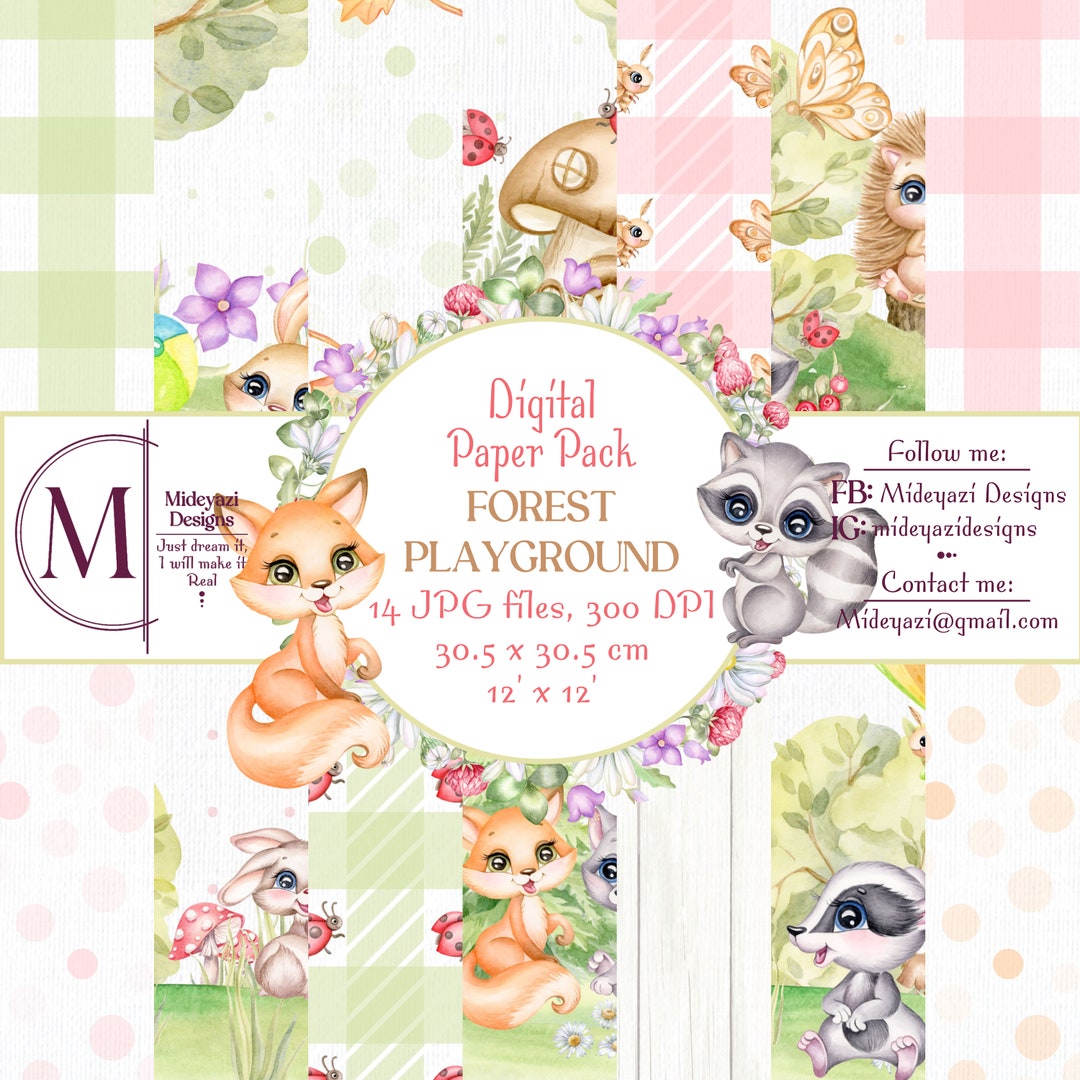 Woodland Digital Paper Forest Animals and Flowers Scapbook Pages ...