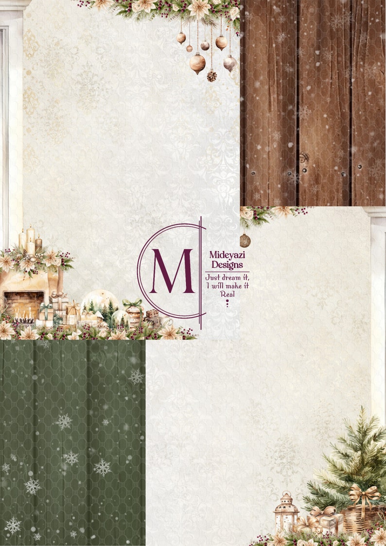 Boho Christmas Digital Paper Pack, Winter Seamless Pattern, Wood ...