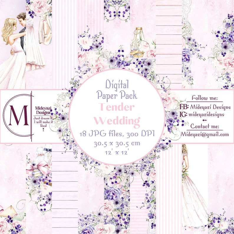 Tender Wedding Digital Paper Bride and Groom Ceremony Printable Elegant ...