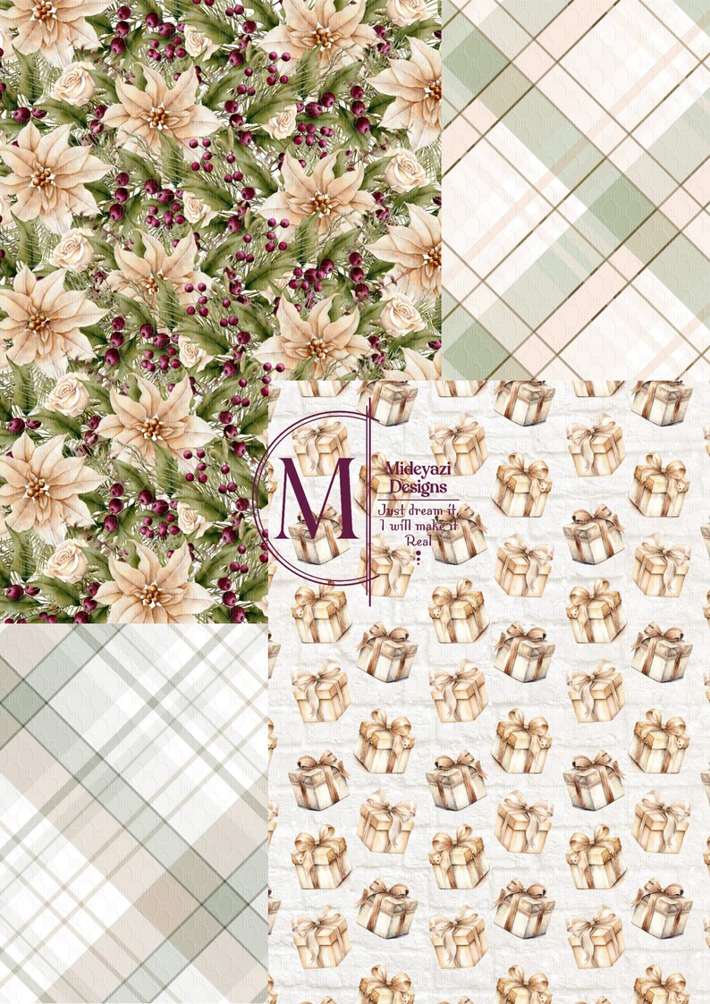 Boho Christmas Digital Paper Pack, Winter Seamless Pattern, Wood ...