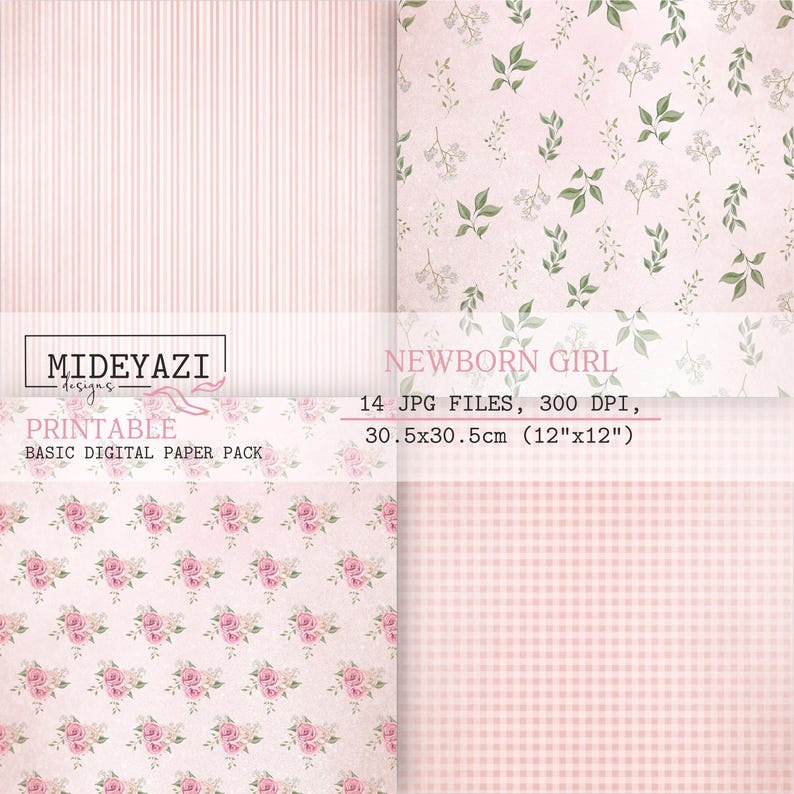 Welcome Baby Printable, Newborn Girl Digital Paper, Scrapbook Digital ...
