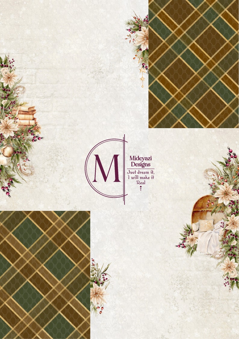 Boho Christmas Digital Paper Pack, Winter Seamless Pattern, Wood ...