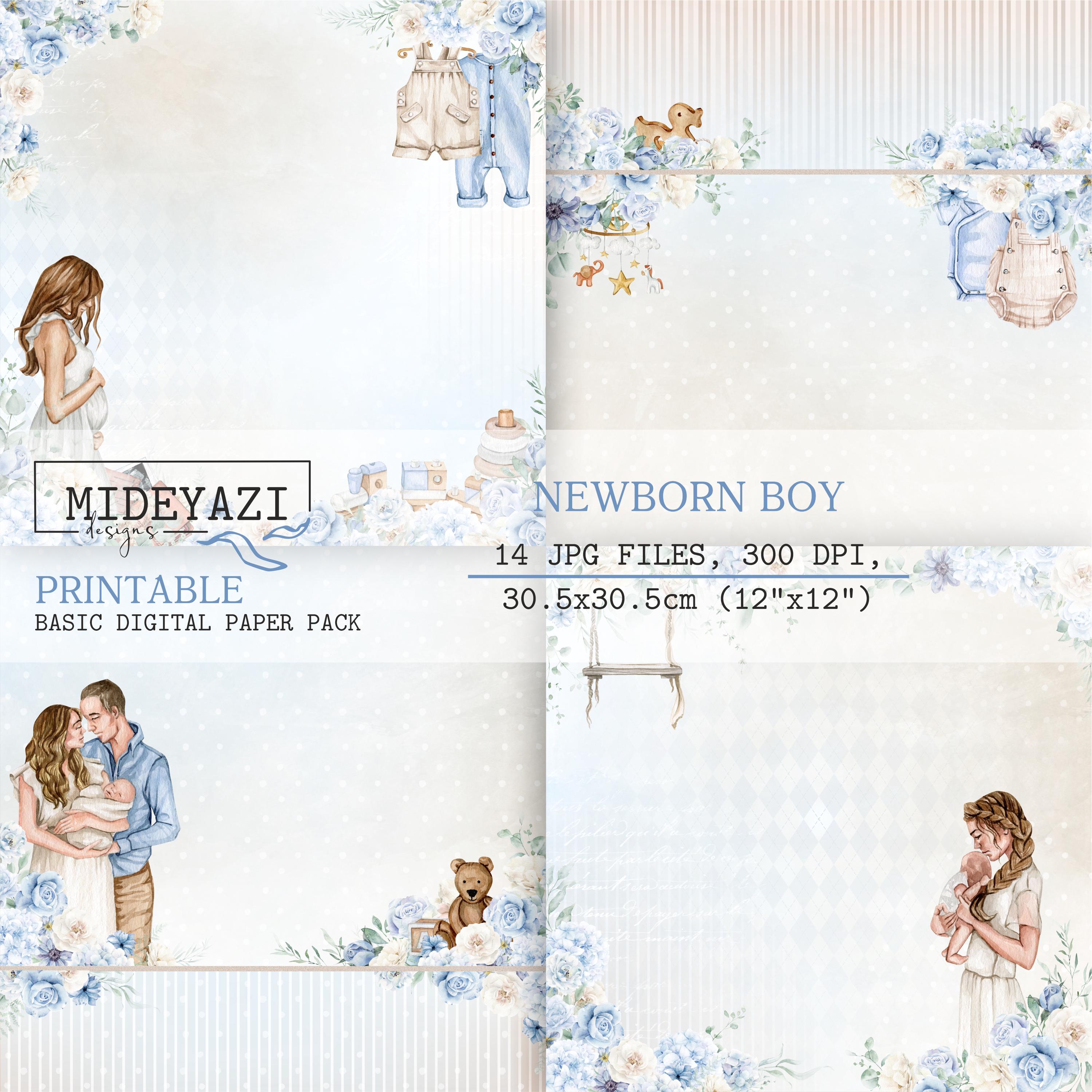 Welcome Baby Digital Papers, Newborn Boy Printable, Scrapbook Digital ...