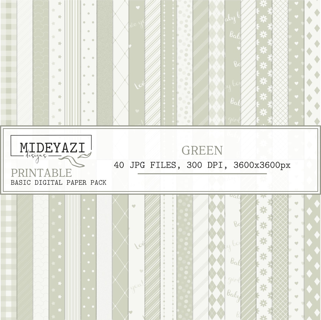Green Scrapbook Paper, Basic Digital Patterns, Digital Download - Etsy