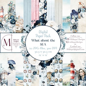 Nautical Digital Paper Pack, Sea Wedding Scrapbook Paper, Marine ...