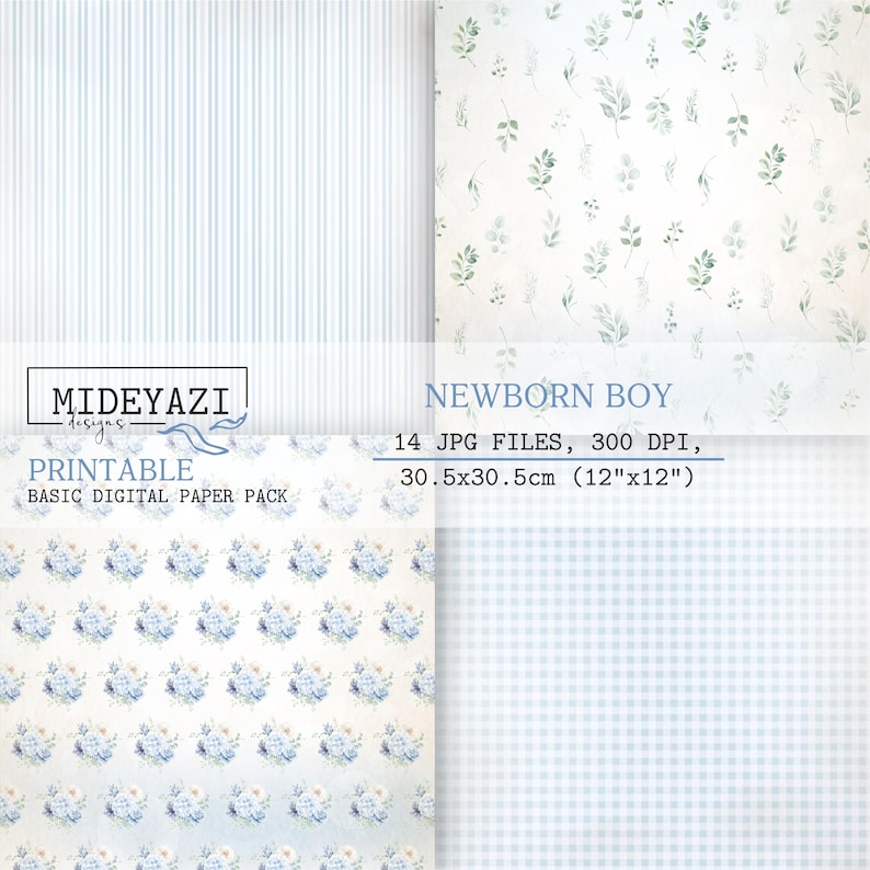Welcome Baby Digital Papers, Newborn Boy Printable, Scrapbook Digital ...