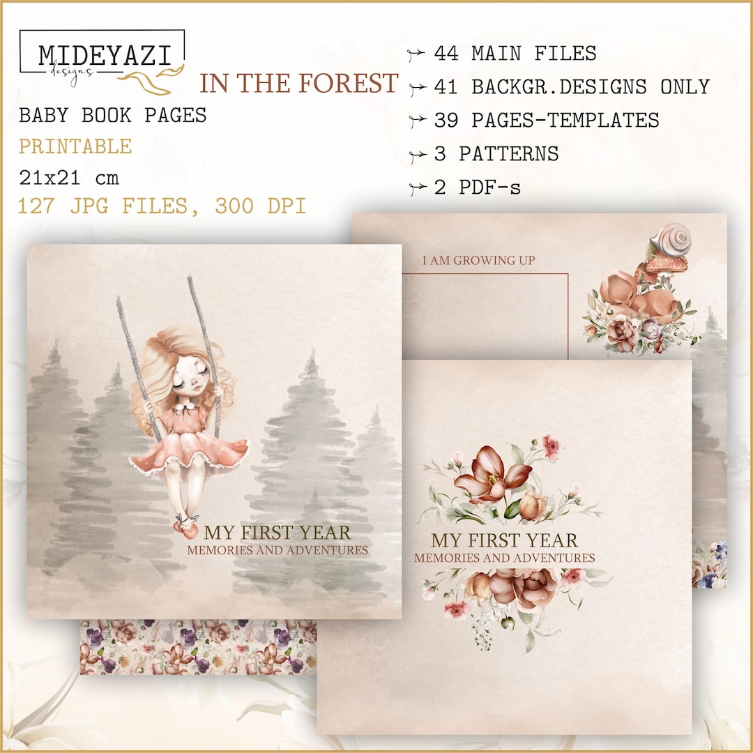 Woodland Baby Memory Book, Forest Animals, Milestone Journal, Printable ...