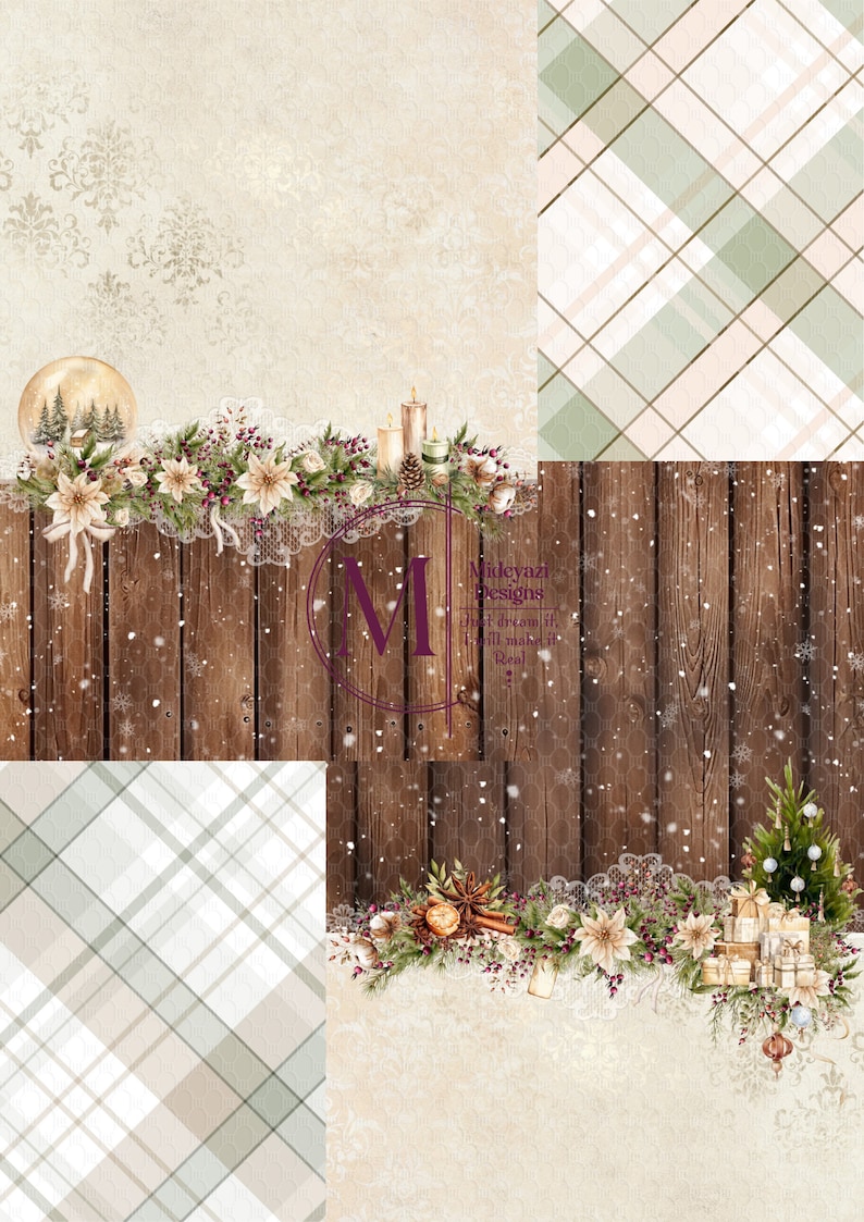 Bohemian Christmas Digital Paper Pack, Boho Decoration Printable ...