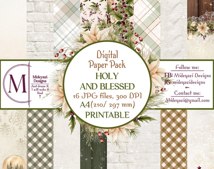 Bohemian Christmas Digital Paper Pack, Boho Decoration Printable ...