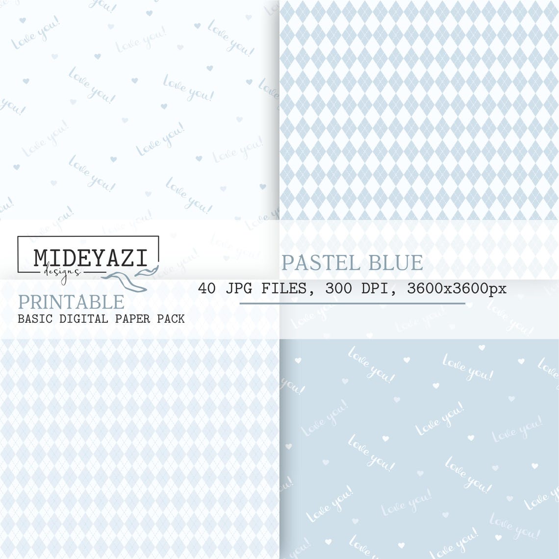 Blue Printable Background, Blue Basic Digital Paper Pack, Baby Boy ...