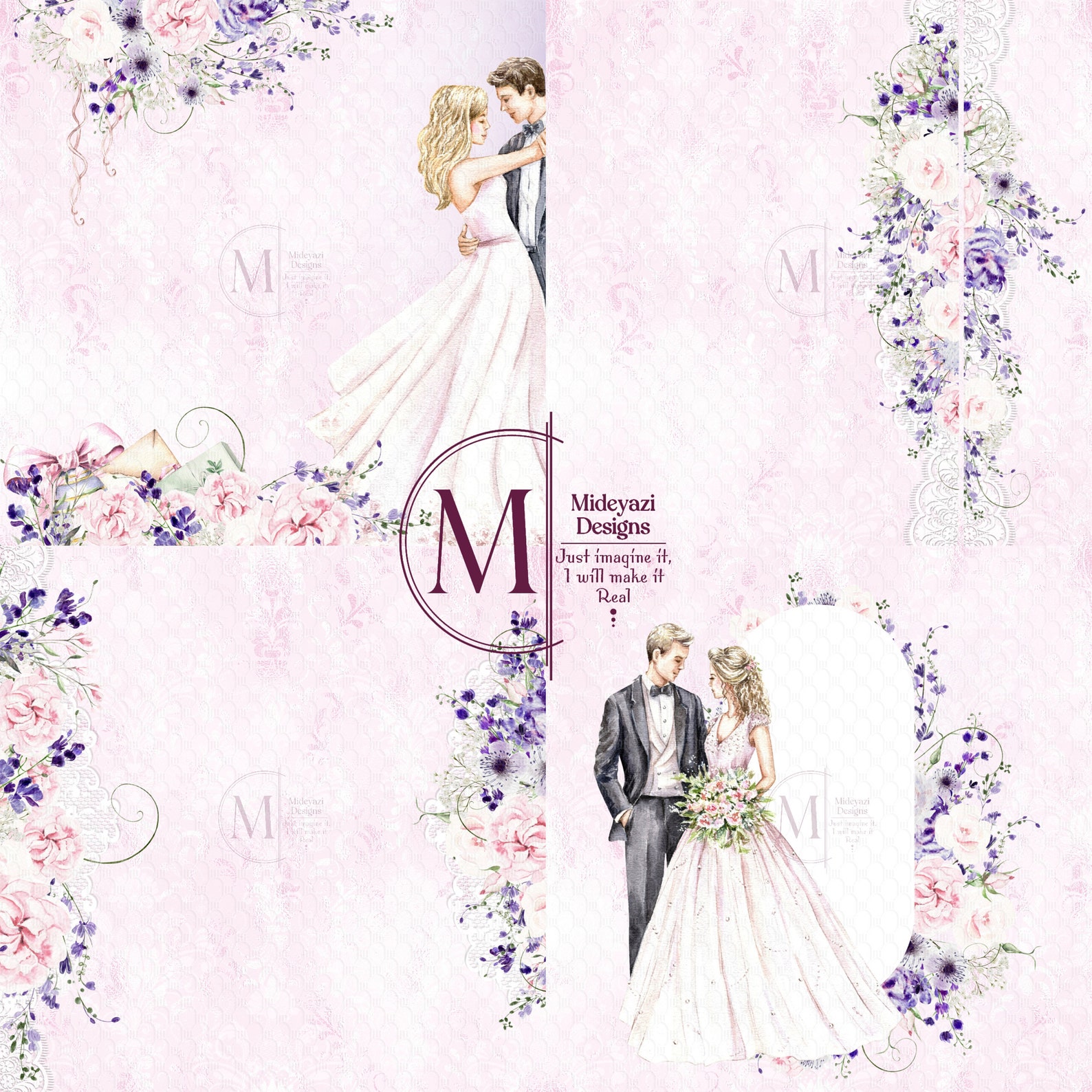 Tender Wedding Digital Paper Bride and Groom Ceremony Printable Elegant ...