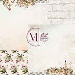 Bohemian Christmas Digital Paper Pack, Poinsettia Scrapbook, Digital ...