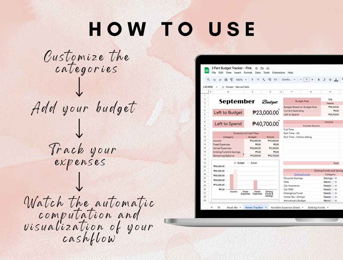 3 Part Budget Rule Monthly Budget Tracker With Sinking Funds Tracker ...