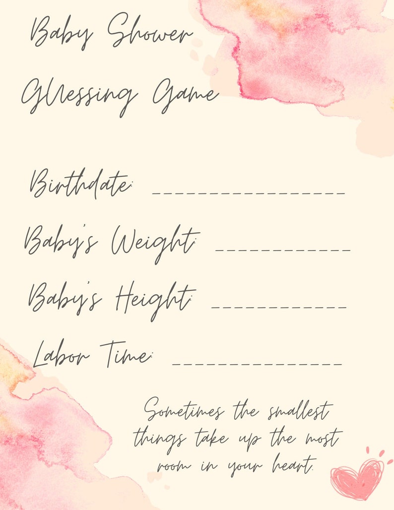 Baby Shower Guessing Game Printable Card - Etsy
