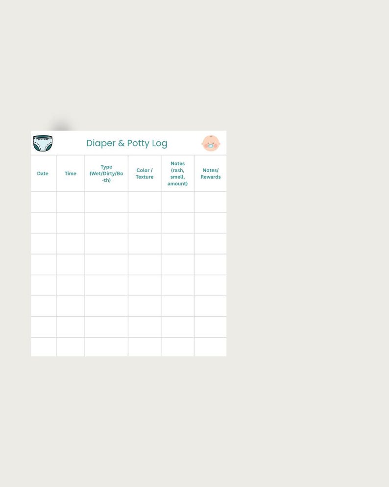 Printable Baby Diaper & Potty Log | Newborn Care Tracker | Potty ...