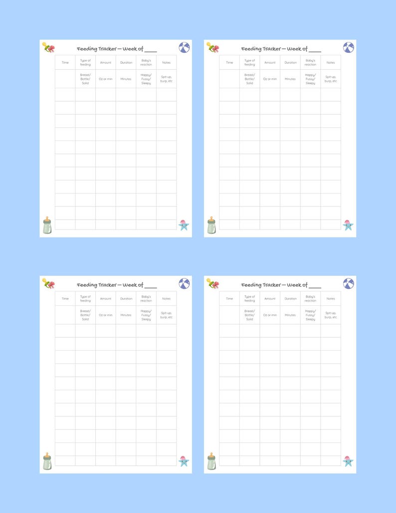 Baby Feeding Tracker Printable – 7-day Log PDF | Weekly Baby Feeding ...