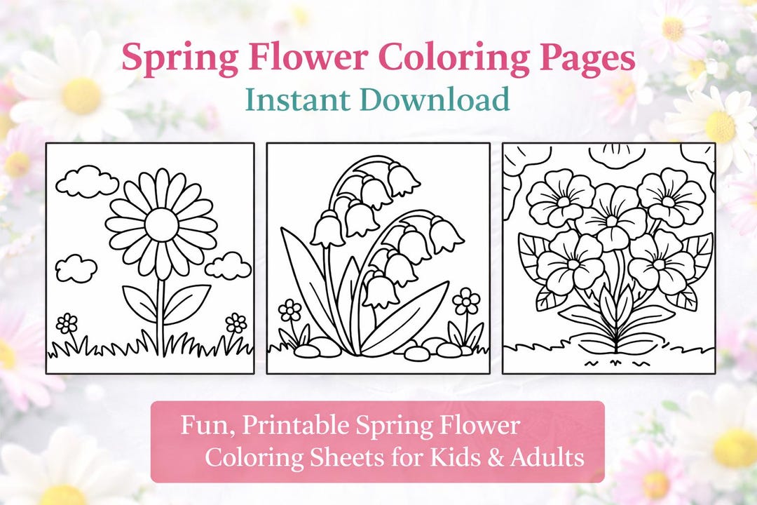 Spring Flower Coloring Pages for Kids Adults (digital Download) - Etsy