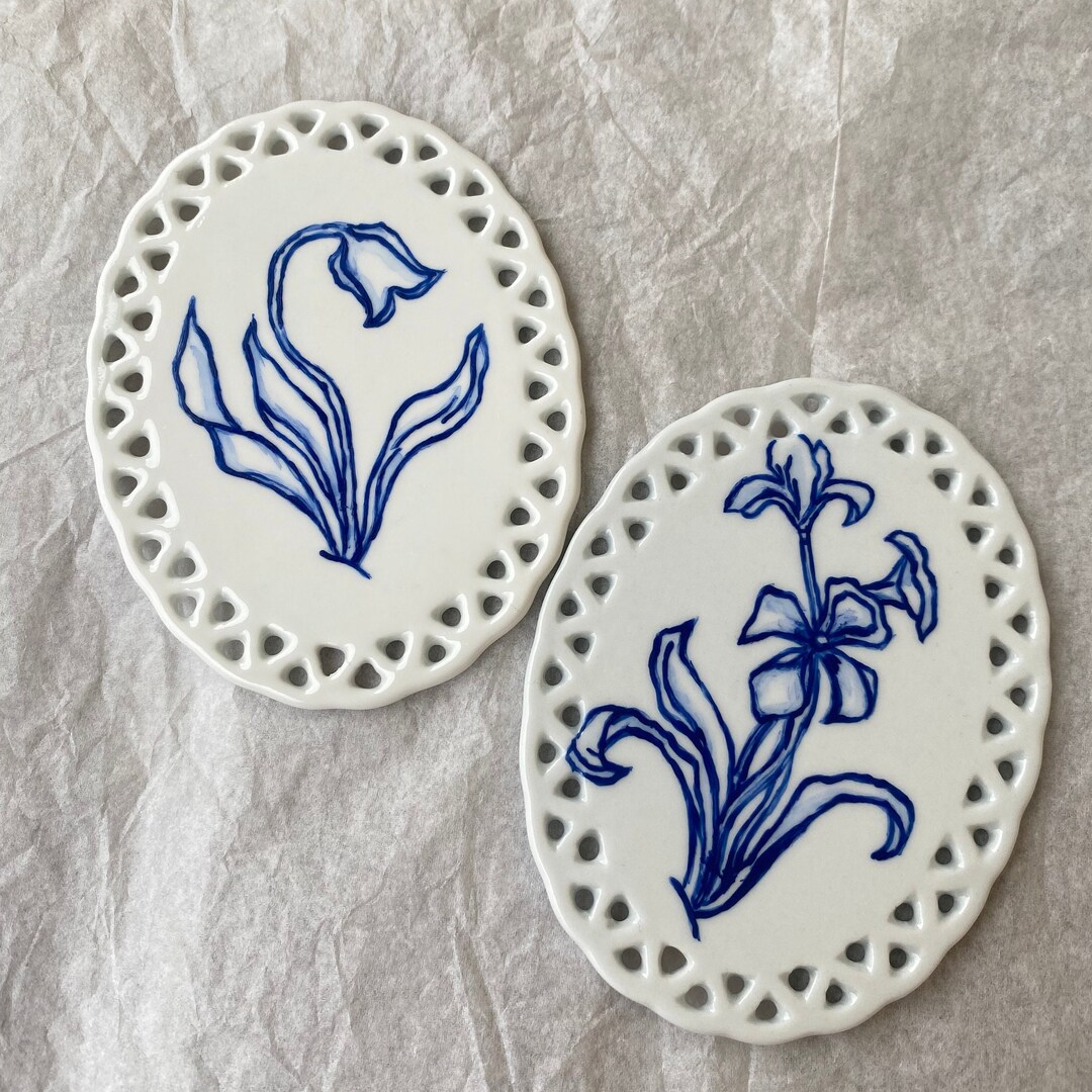 Ceramic Coasters Flowers | Delft Blue Handpainted Coasters Set | Dutch Blue Home Decor | Delft ...