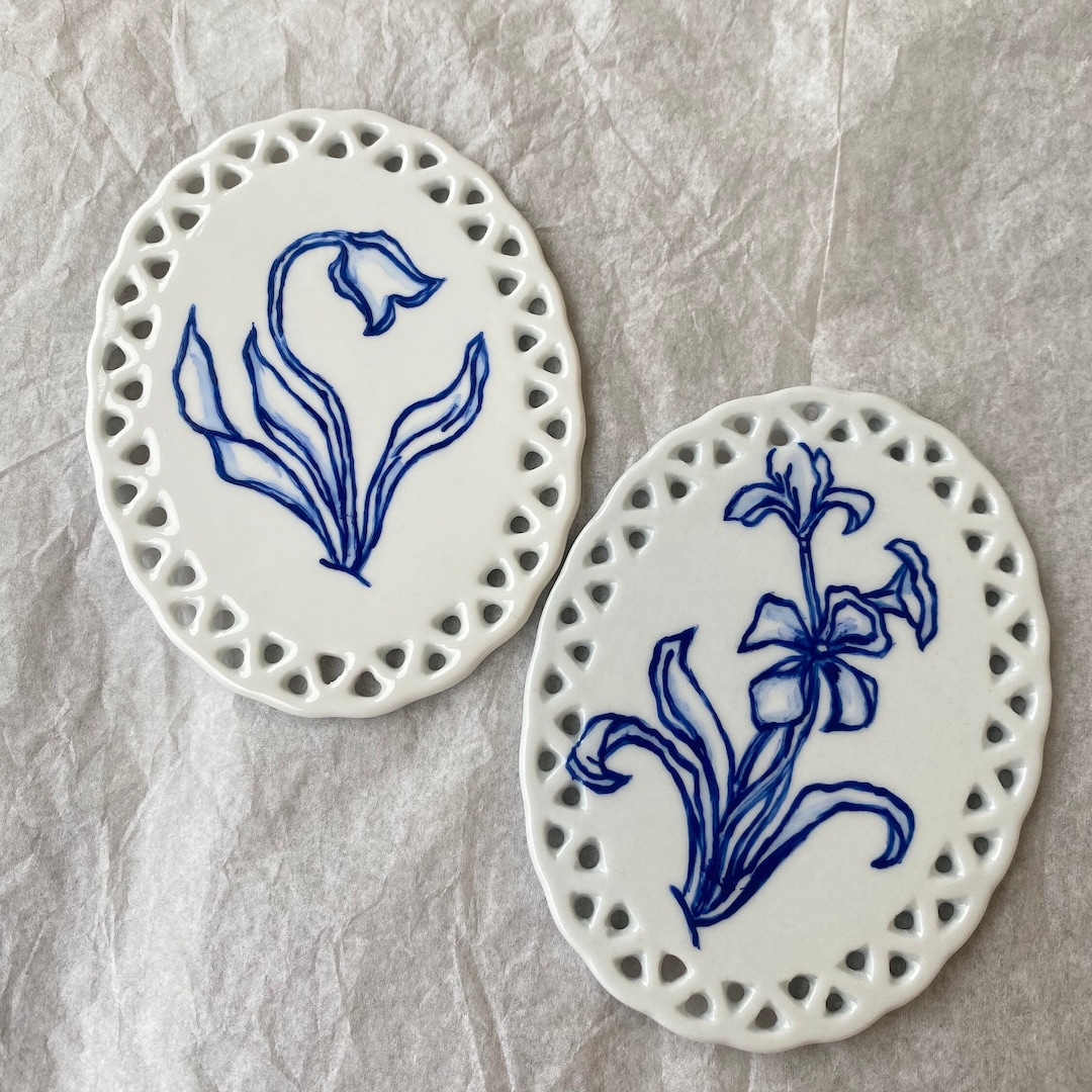 Ceramic Coasters Flowers | Delft Blue Handpainted Coasters Set | Dutch ...
