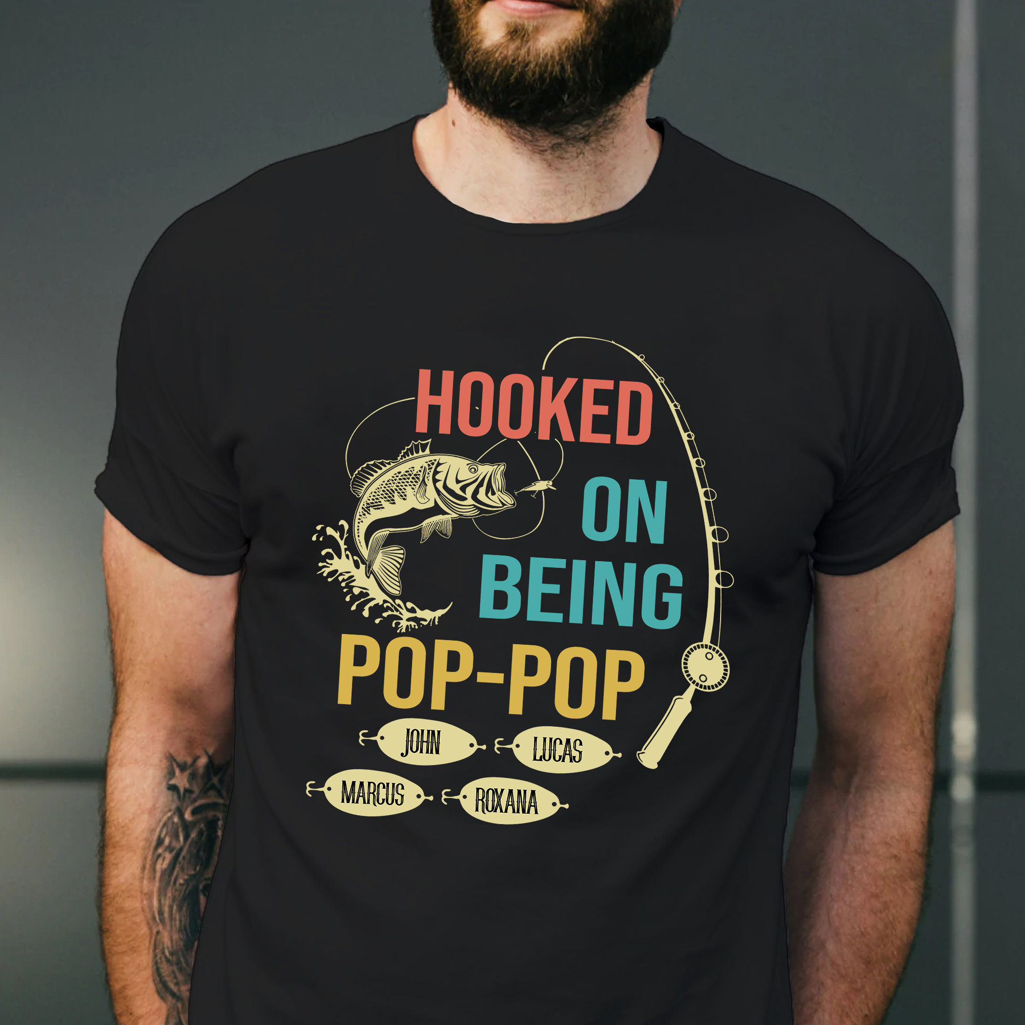 Personalized Gifts for Grandpa, Hooked on Being Pop-pop T-shirt ...