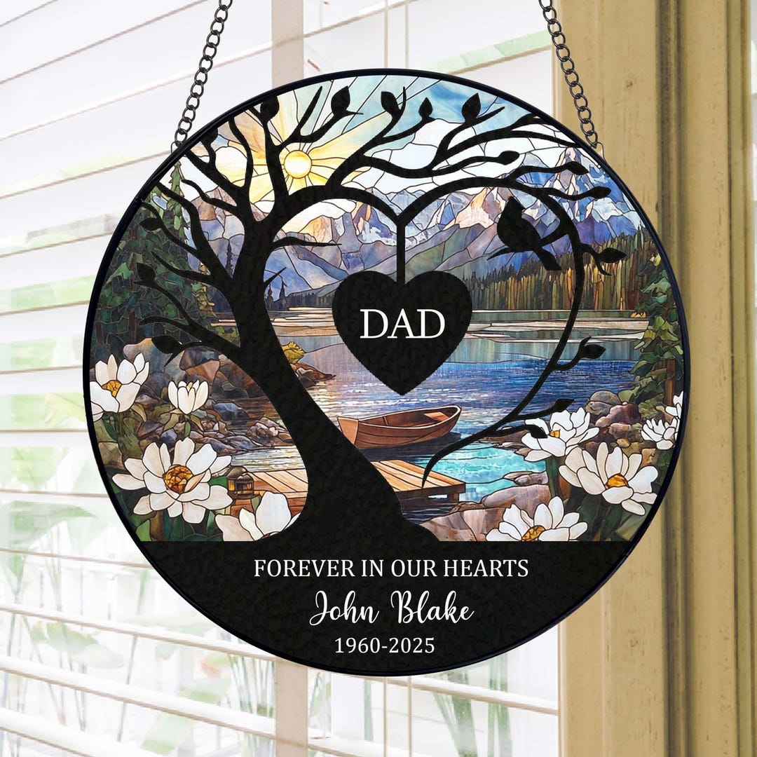 Personalized Dad Memorial Stained Glass Suncatcher, Custom Loss of Dad ...