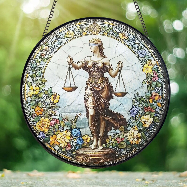 Scales of Justice Stained Glass Window Hanging, Glass Suncatcher ...