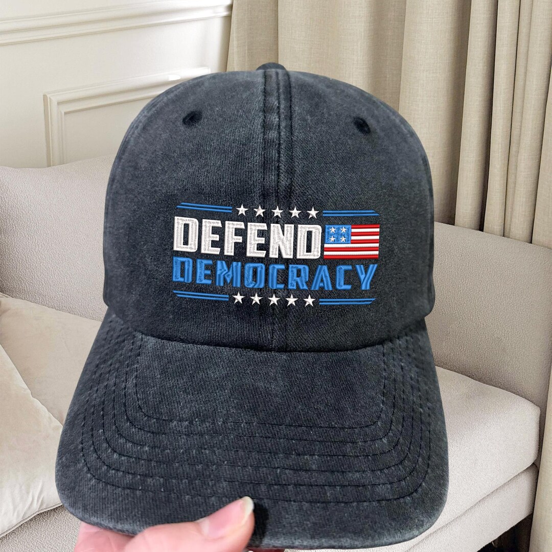 Trendy Defend Democracy Embroidered Hat, Anti Trump Embroidered Cap ...