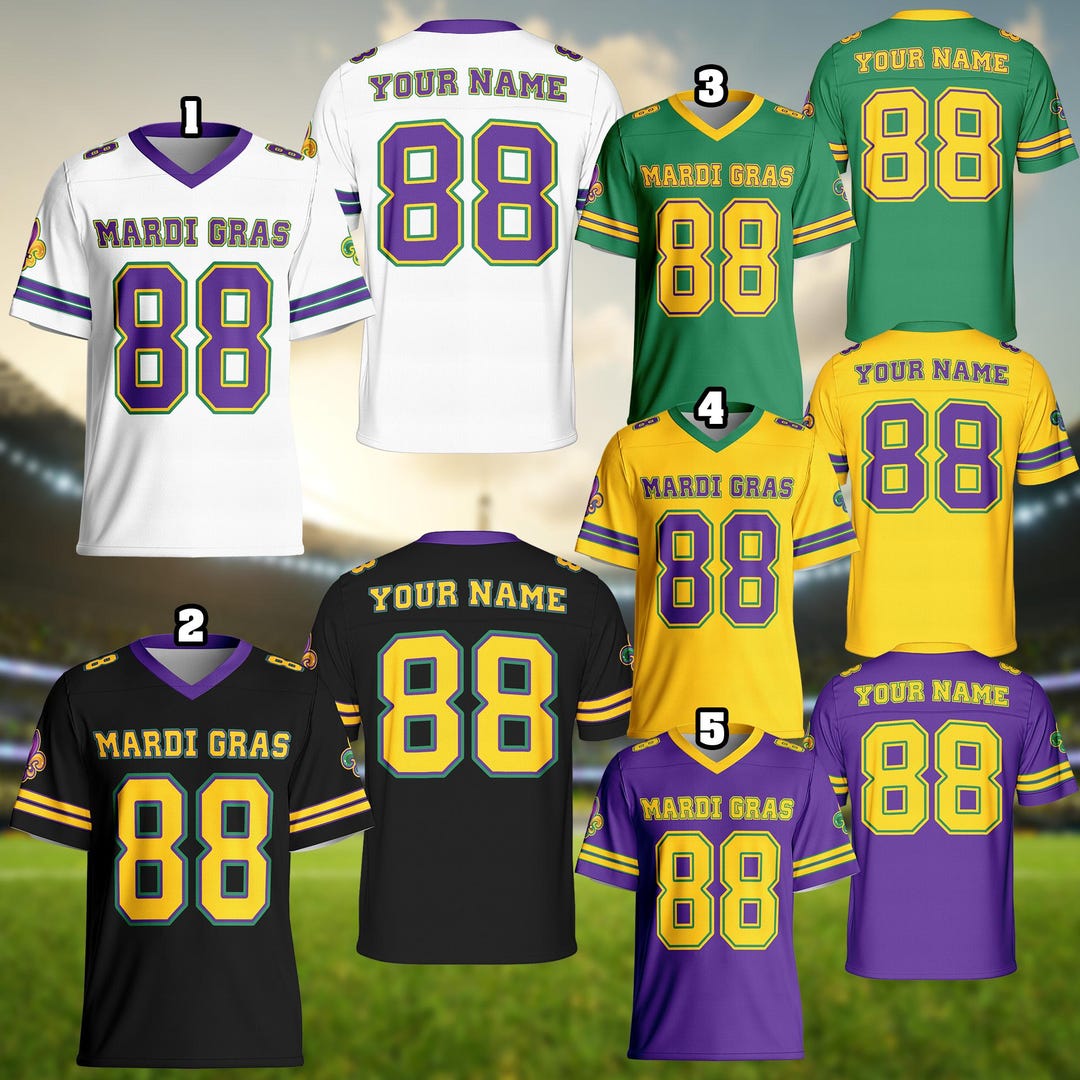 Personalized Mardi Gras Kids Adult Football Jersey, Custom Mardi Gras ...