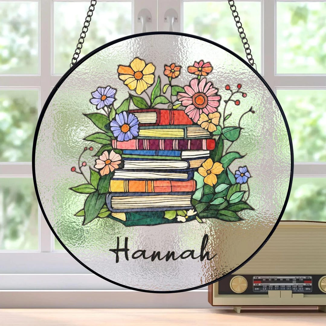 Flower Librarian Stained Glass Suncatcher, Reading Lover Gift ...