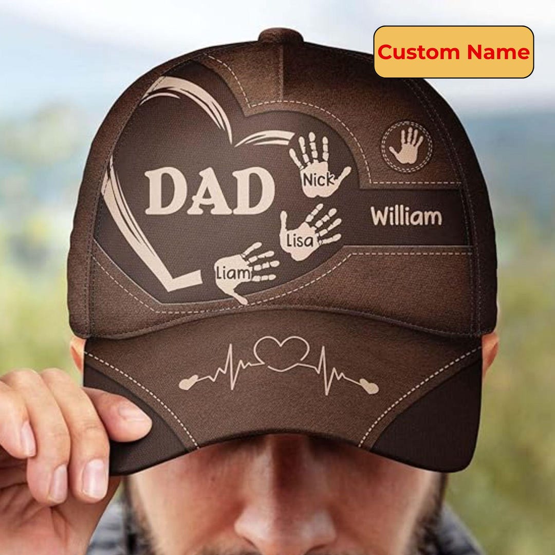 Personalized Handprints Classic Cap, Custom Name for Grandpa Dad Kids ...