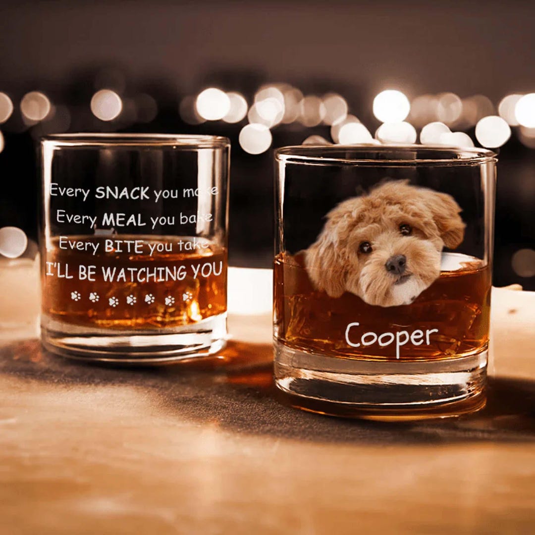 Personalized Dog Whiskey Glass, I'll Be Watching You Print Rock Glass ...