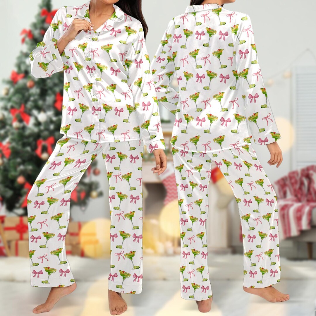 Margarita Pajamas, Cocktail Pajamas, Bridesmaid Pajamas, Pink Bow ...