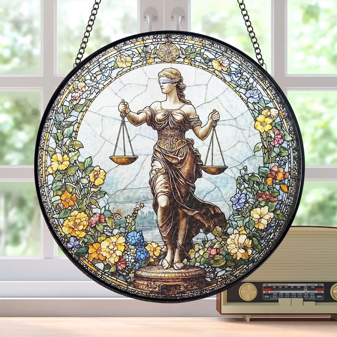 Scales of Justice Stained Glass Window Hanging, Glass Suncatcher ...
