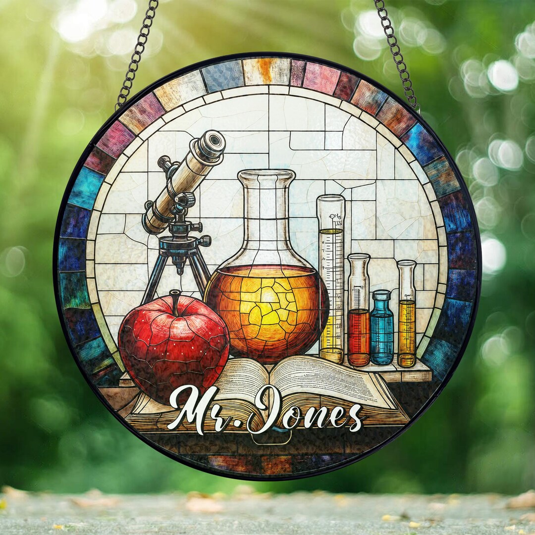 Personalized Science Physic Lab Teacher Stained Glass Suncatcher ...