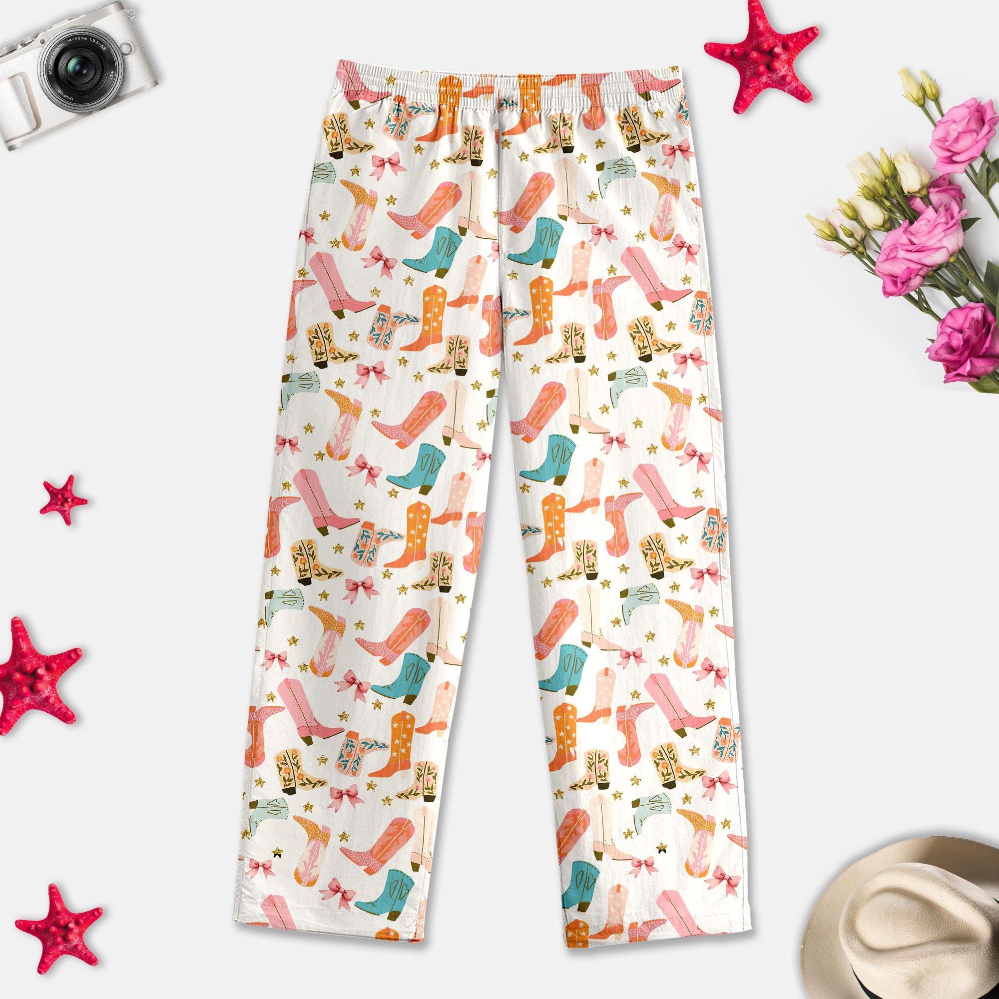 Cowboy Boot Pajama Pants, Cowboy Cowgirl Western Print Pajamas Pants ...